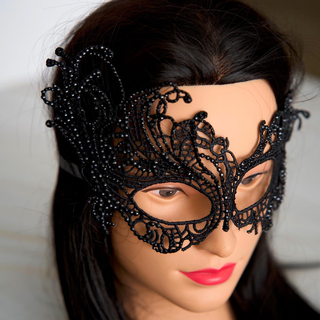 Black Lace Masquerade Mask Handmade Crystal Elegant Lace Party Mask ...