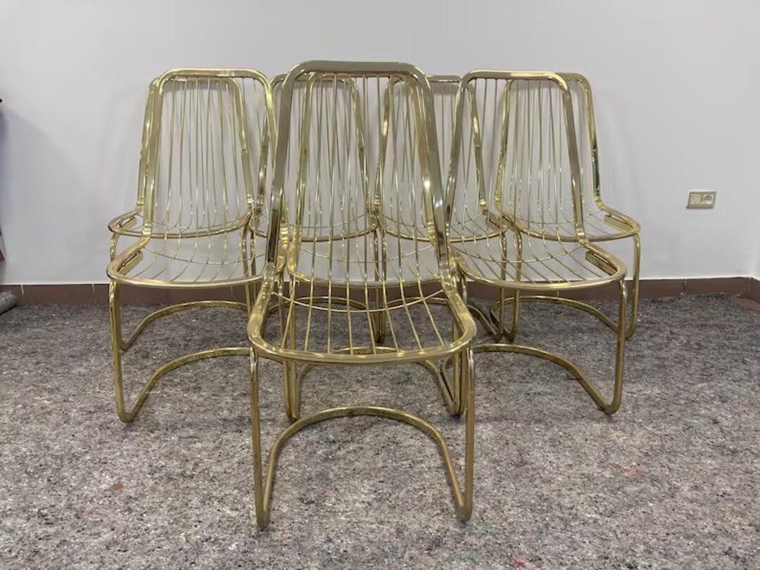 Golden Dining Chairs by Gastone Rinaldi Chairs 70s Vintage Designer ...