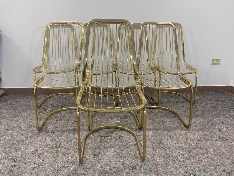 1 of 4 Mid century Brass Chairs by Gastone Rinaldi Chairs 70s Vintage Designer Gold Brass Chairs MCM Shabby Chic Chairs Retro Etsy