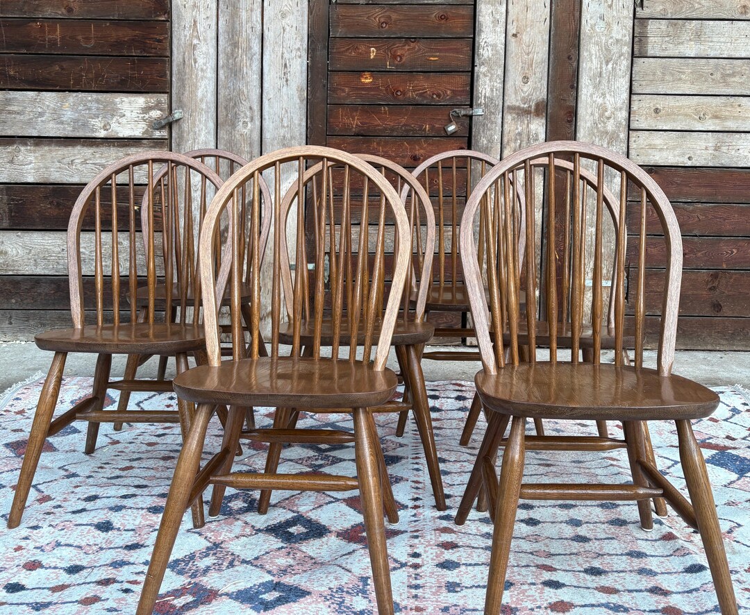 Windsor Style Teak Spindle Bow Back Side Chair Farmhouse Chairs - Etsy