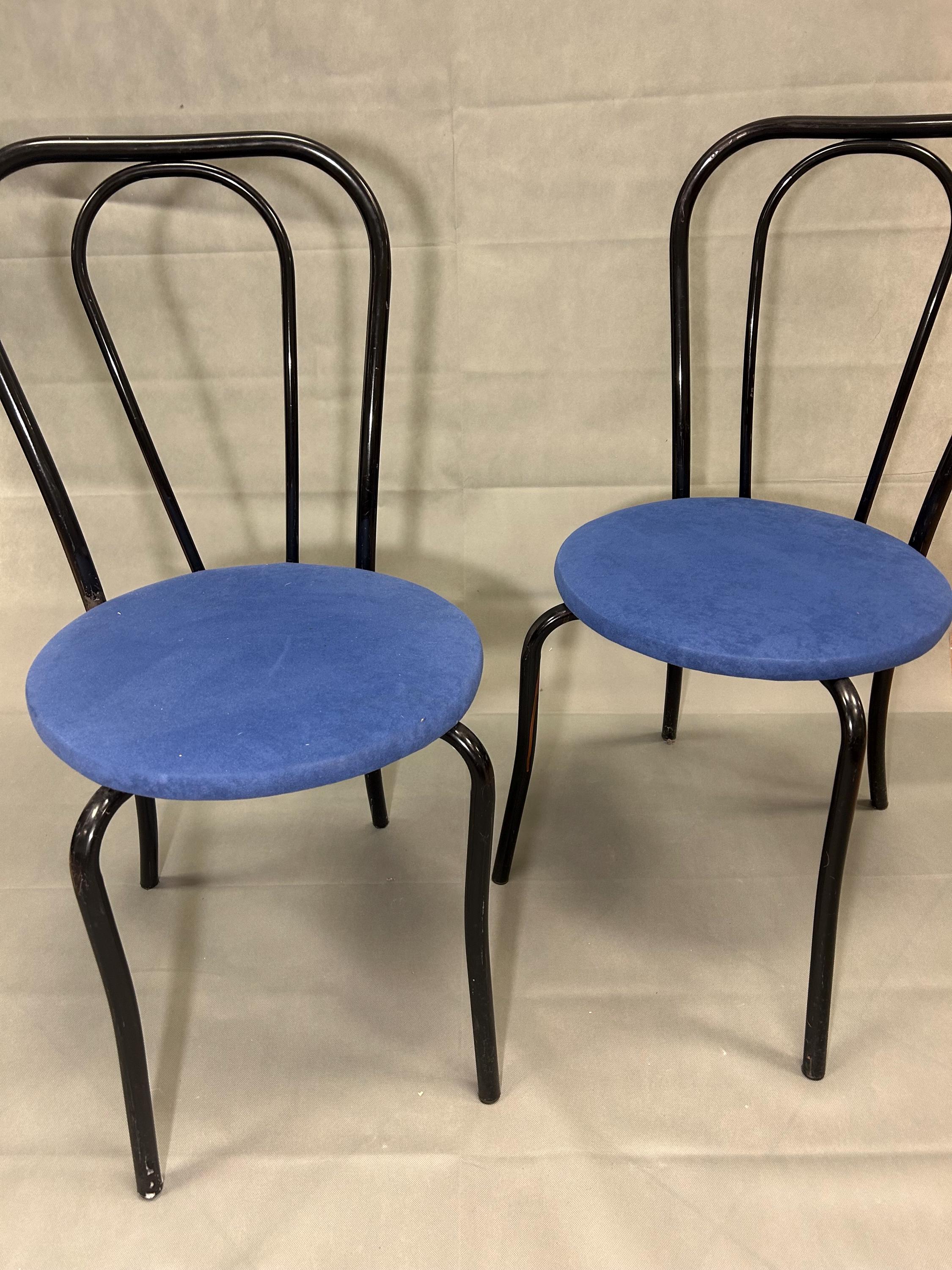 1 of 6 Retro Black Metal Cafe Chairs Blue Fabric Seat 1980s / Pop Art ...