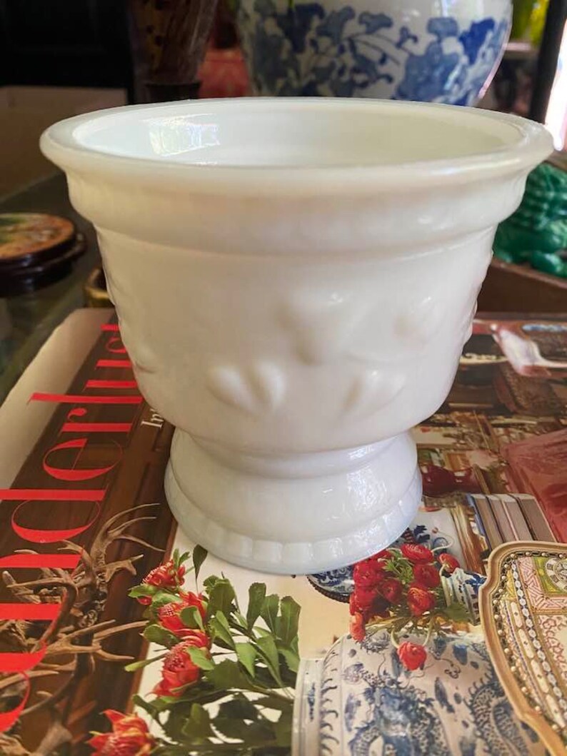 Pair of Vintage Ivy Heart Milk Glass Dessert Bowls Milk Glass Dessert ...