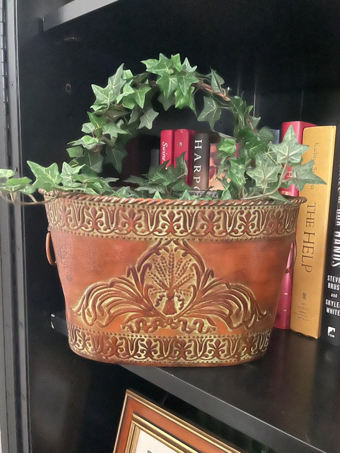 Vintage Metal Embossed Planter - Etsy