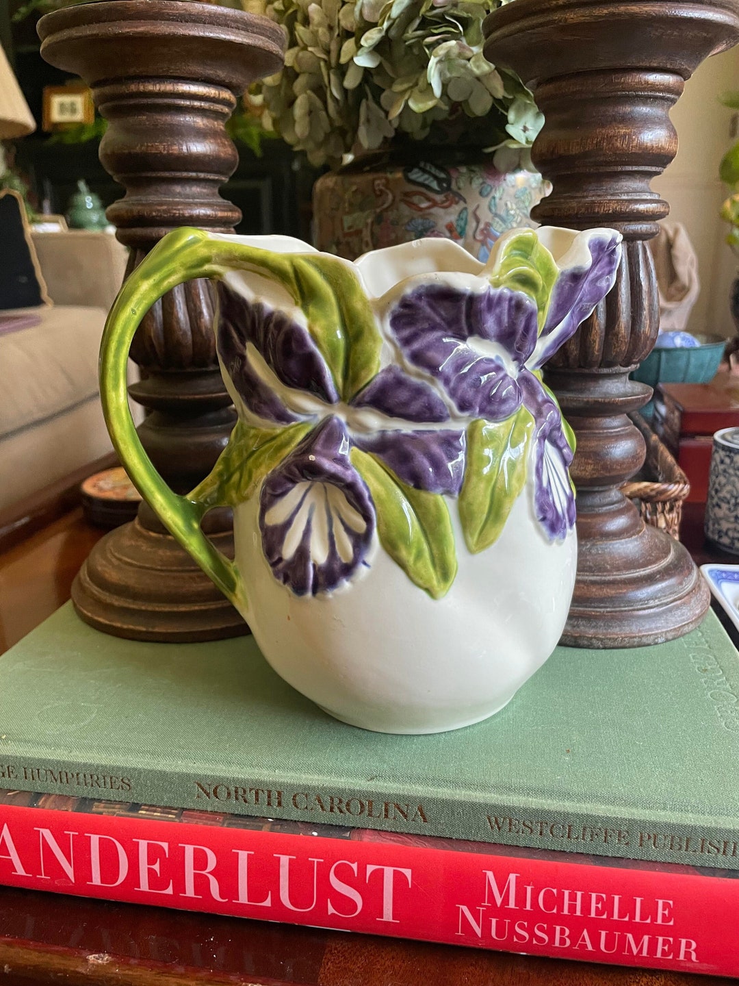 Vintage Purple Iris Majolica Pitcher - Etsy