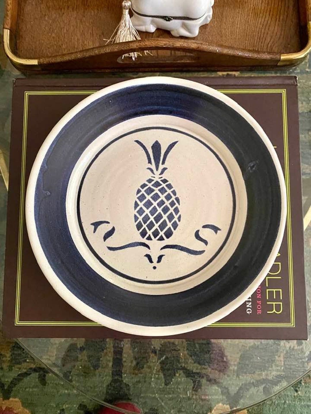 Set of Three Blue and White Colonial Pineapple Ironstone Plates ...