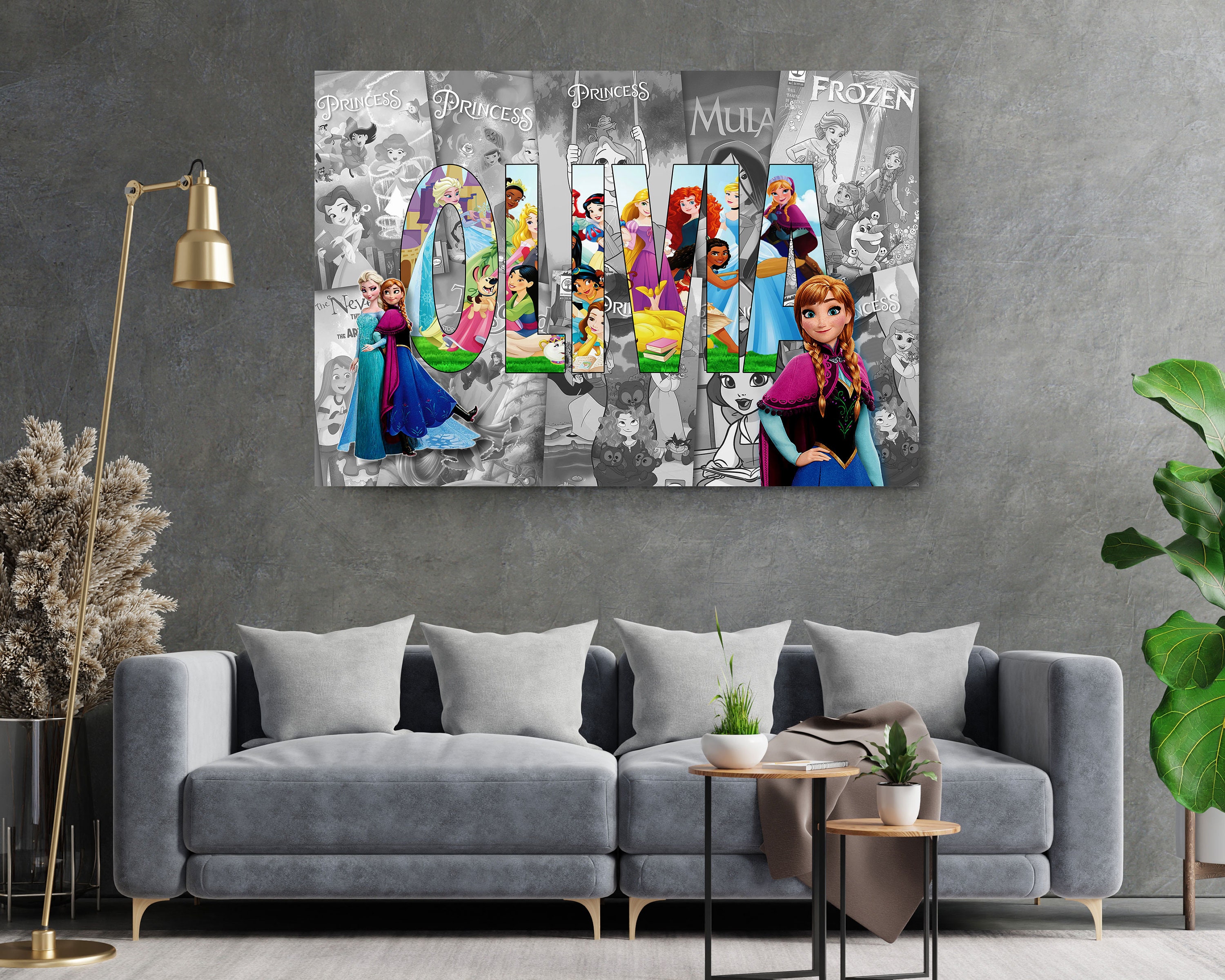 Personalized Princess Characters Custom Name Poster and Framed Canvas ...