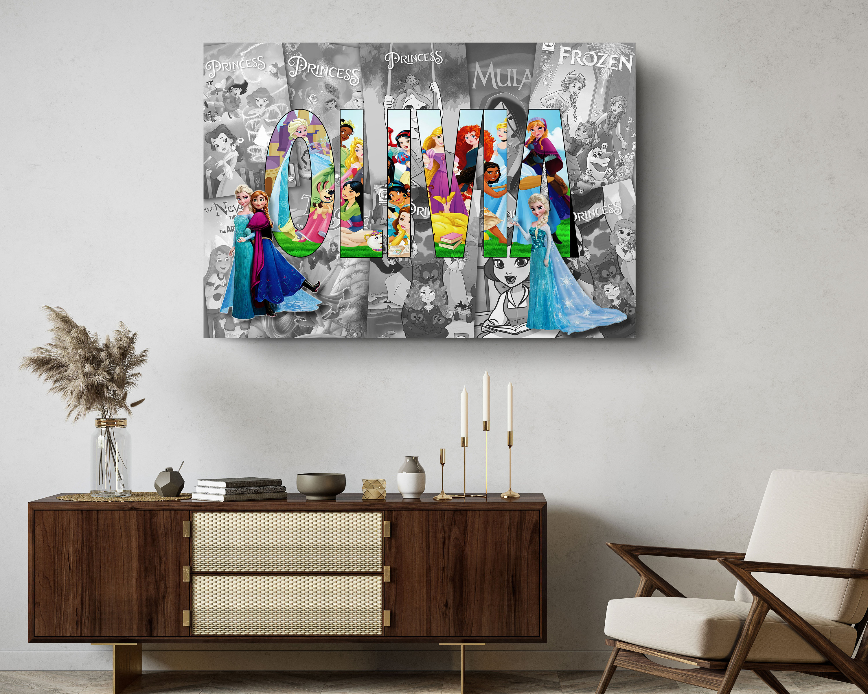 Personalized Princess Characters Custom Name Poster and Framed Canvas ...