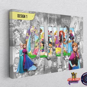 Personalized Princess Characters - Custom Name Poster and Framed Canvas ...