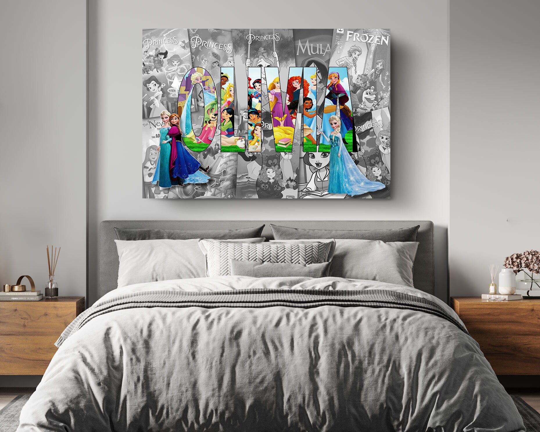 Personalized Princess Characters Custom Name Poster and Framed Canvas ...