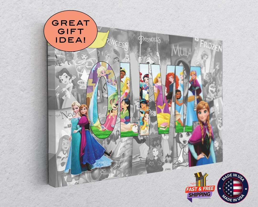 Personalized Princess Characters Custom Name Poster and Framed Canvas ...