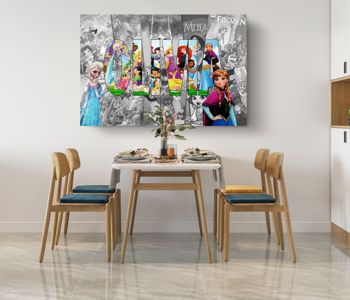 Personalized Princess Characters Custom Name Poster and Framed Canvas ...