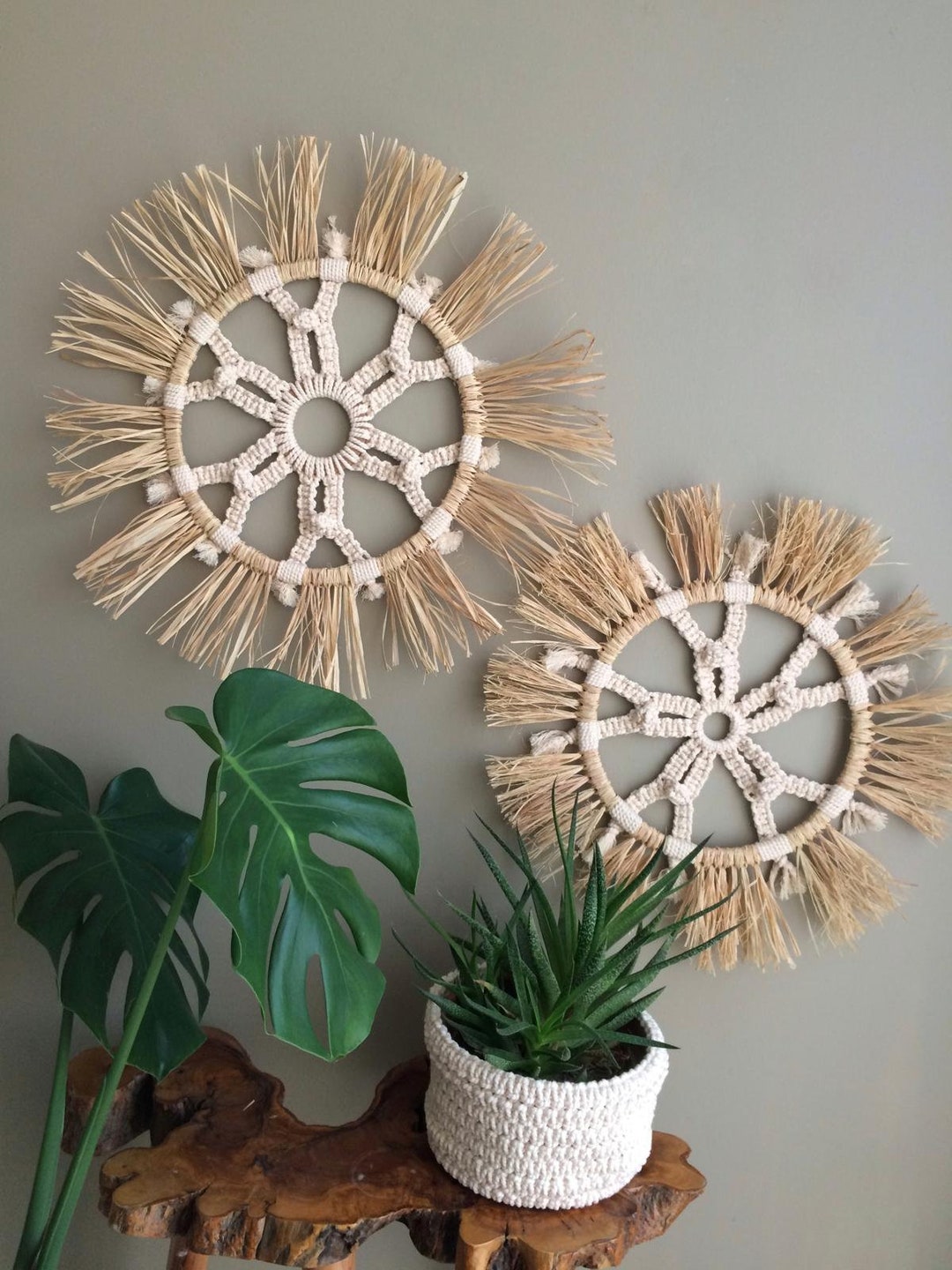 Raffia Wall Hanging, Set of 2 Raffia Wall Decoration | Bohem Home ...