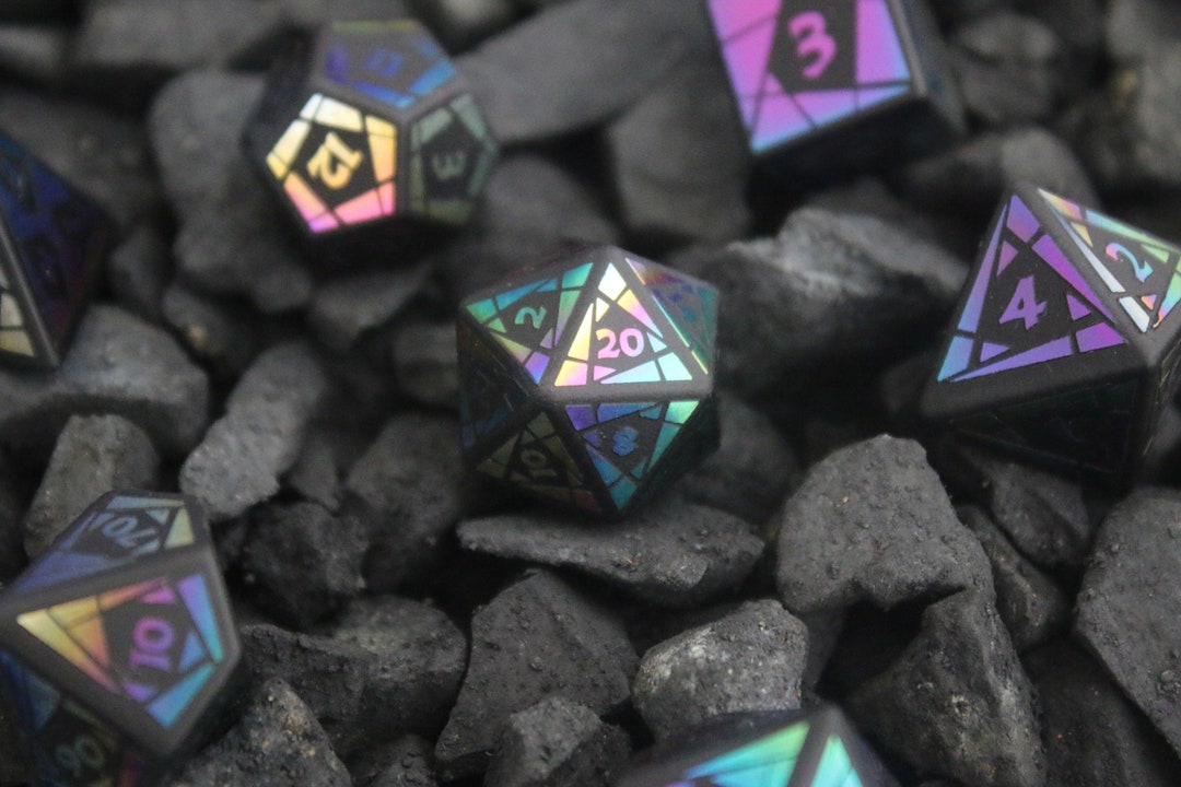 Engraved Gemstone Obsidian Stained Glass Dnd Dice Set for Dnd and RPG ...