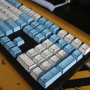 Hand Painted | White and Blue Keycaps Comic Style Set for Mechanical ...