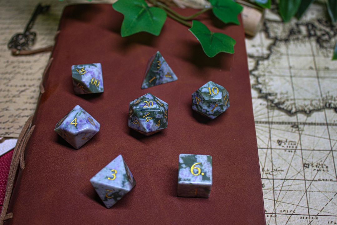 Auspicious Jade Dice Set With Gold, Gemstone Dnd Dice, Stone Dice for D ...
