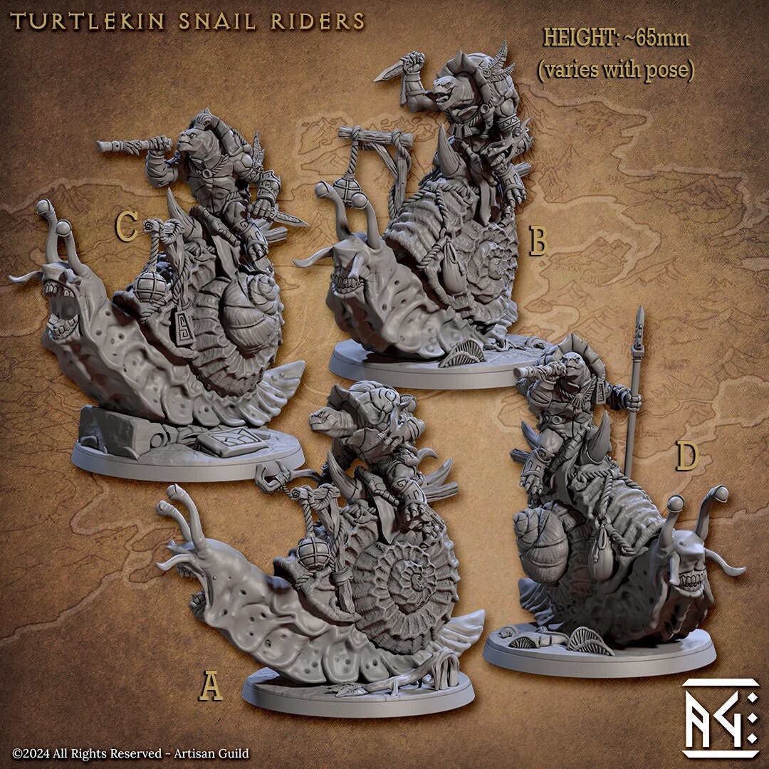 Turtlekins Snail Riders Resin Miniature, Giant Snails, Jadeshell ...