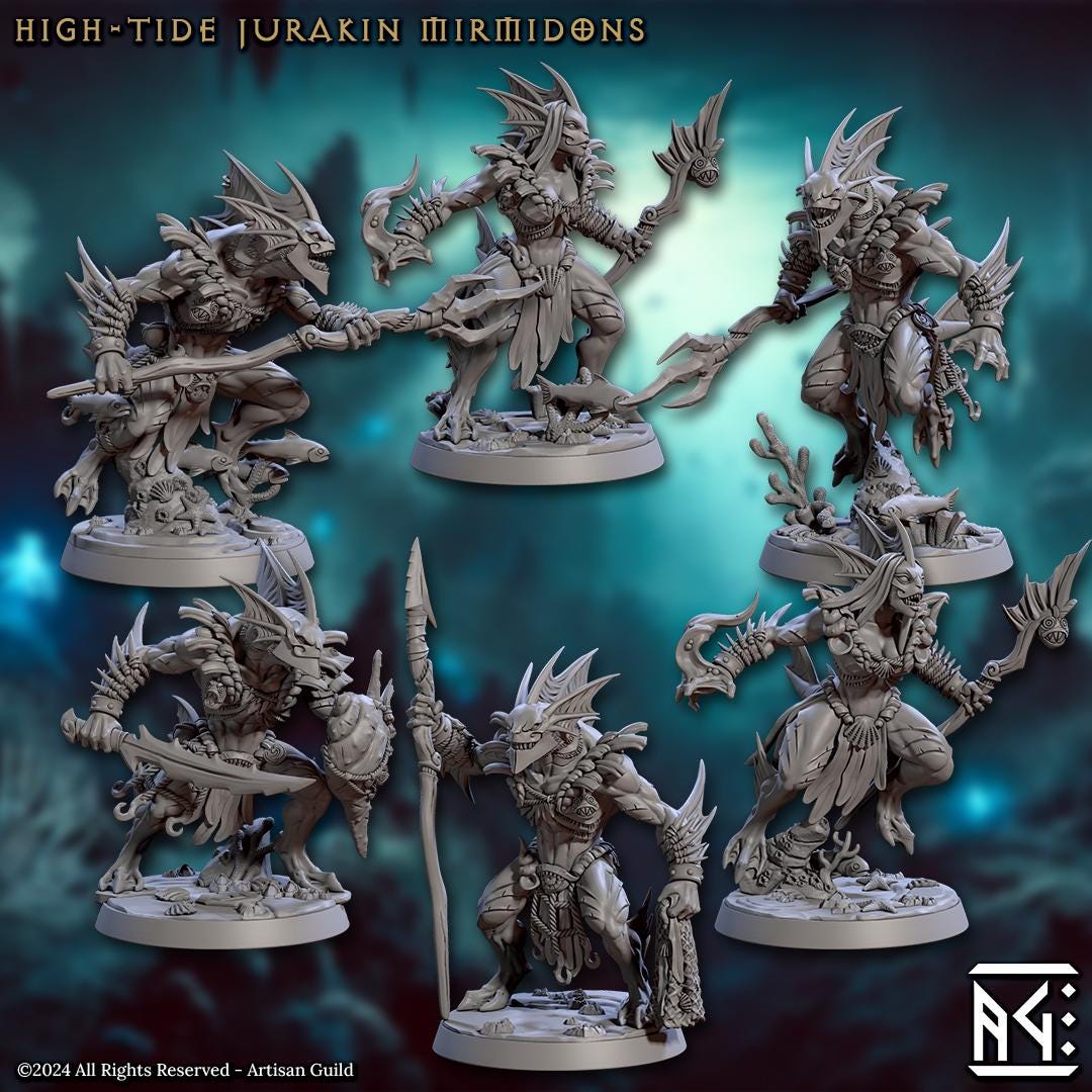 Jurakin Mirmidon Troops, Dnd Miniature, 32mm Heroic Scale, Sahuagin ...