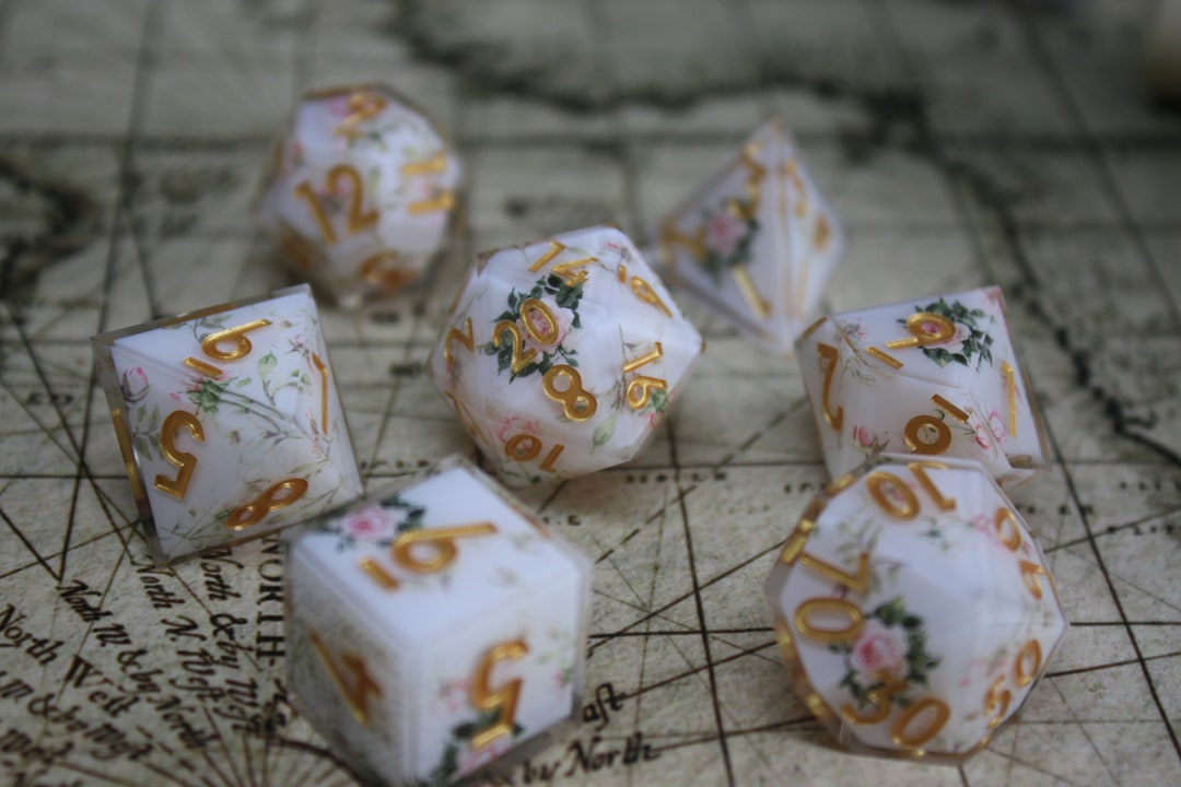 Gilded Petals Dice Set / Cute Dice / Shell Sharp Edge Dice for D&D ...
