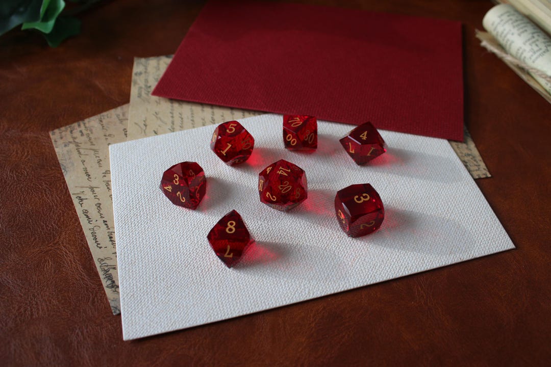 Inferno Dice Set - Red Glass Sharp Edge RPG Dice With Diamond Cut - Etsy