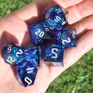 Ocean Blue Sharp Edge Dice, Blue & Black Dnd Dice Set, Polyhedral Dice ...