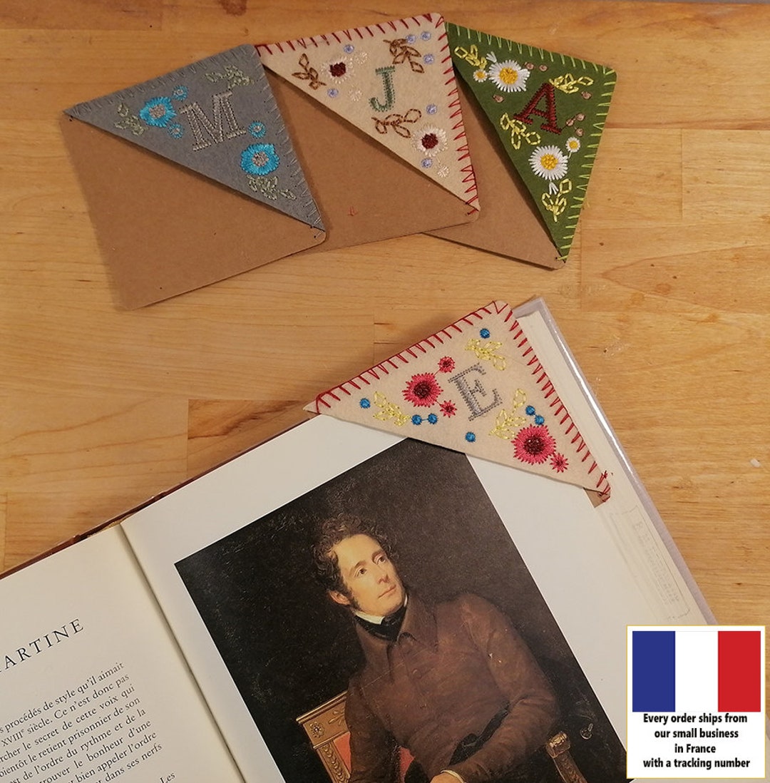 Personalized Embroidered Corner Bookmark, Felt Triangle Page Stitched ...