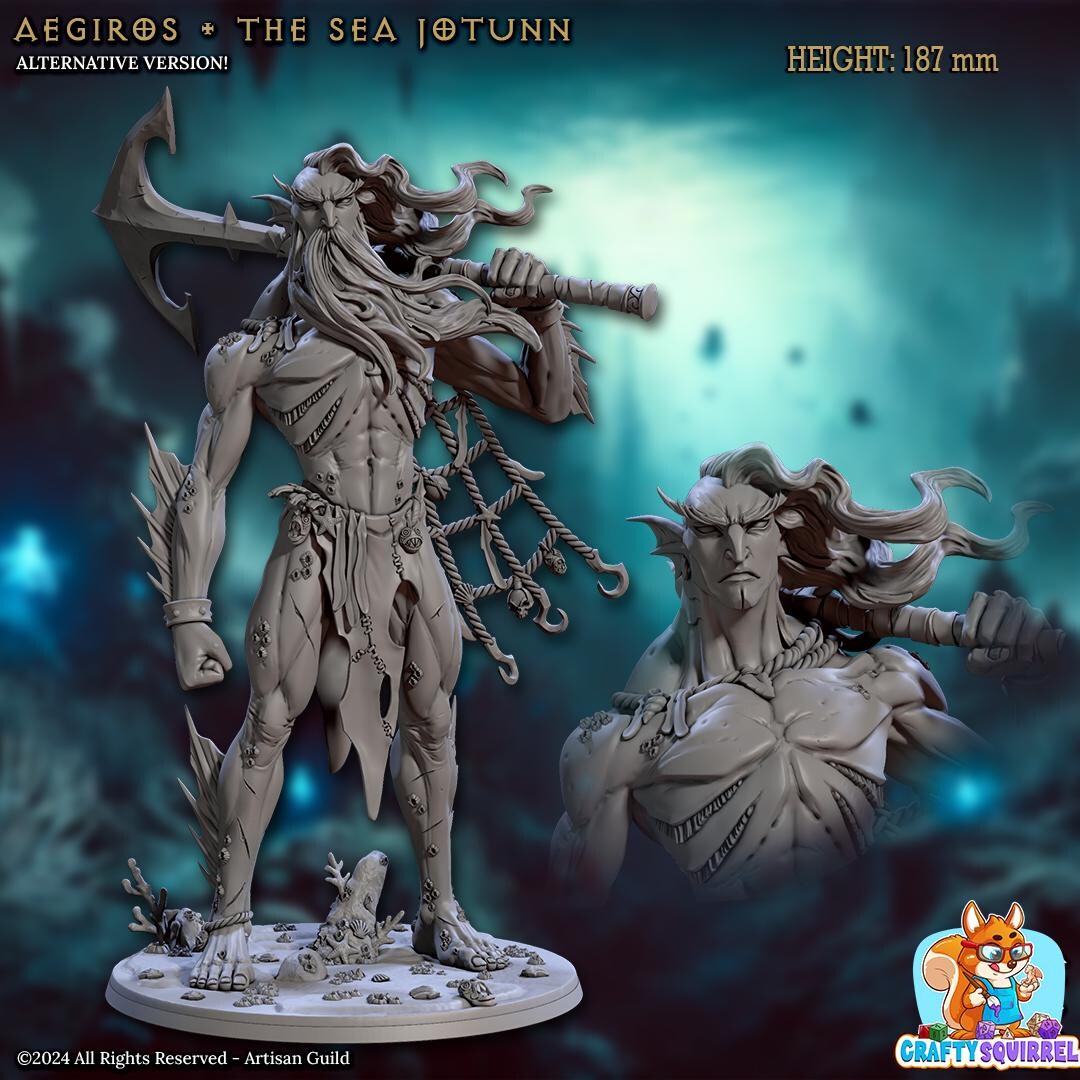 Aegiros the Sea Jotunn Miniature: 32mm Dnd Merrow Warrior - Etsy