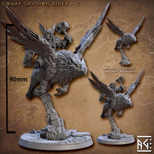 3d Printed Miniatures for Painting and Dnd, Dwarf Gryphon Rider ...