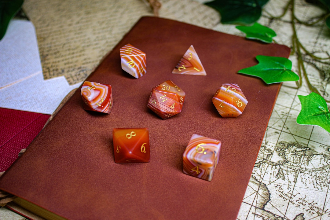 Red Agate Gemstone Dnd Dice Set: Gold Inlay TTRPG Dice - Etsy