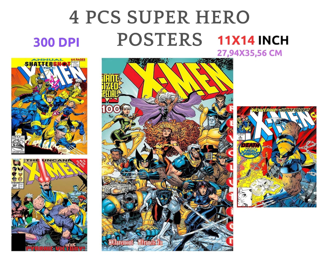 4 PCS Superhero Poster Kids Room Poster Wall Poster Wall Art Instant ...