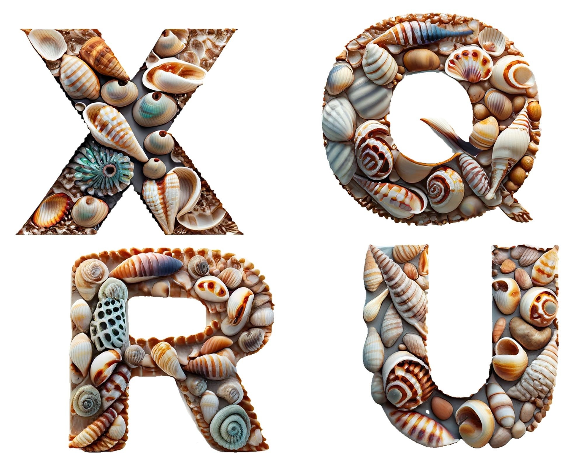 Digital Alphabet, Alphabet From Seashells, Printable Resizable Instant ...