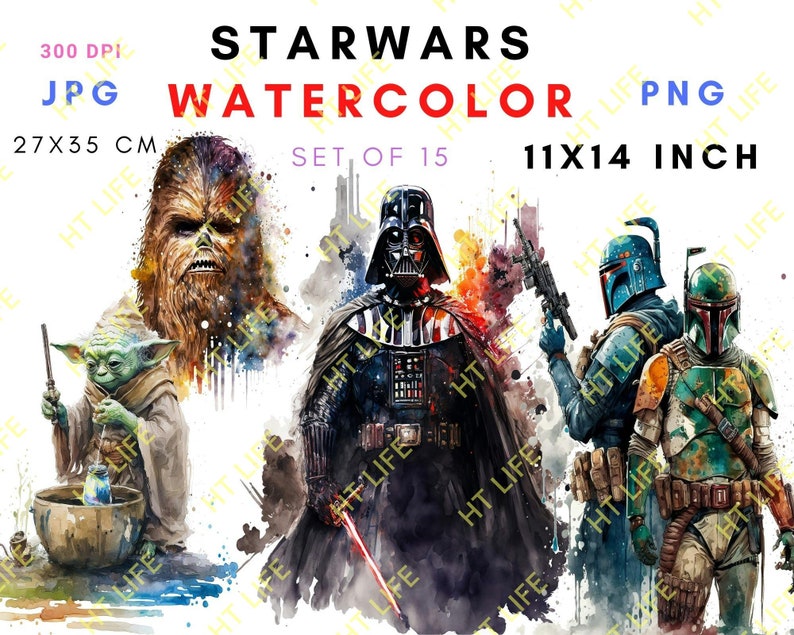 Star Wars Watercolor Yoda Darth Vader Printable Art,prints Star Wars ...