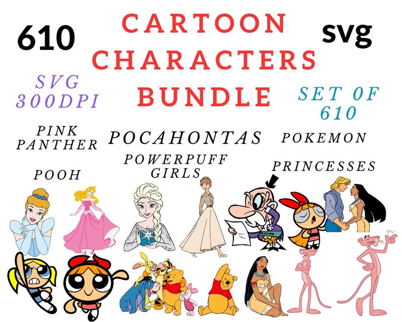 600 Cartoon Characters Svg Packs, Svg Files for Cricut, Cartoon ...