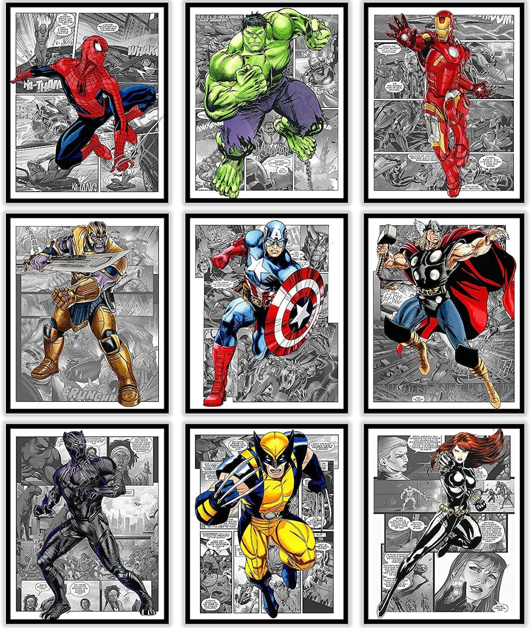 Set 9 Superhero JPG Download Print, Digital Superhero Poster, Printable ...