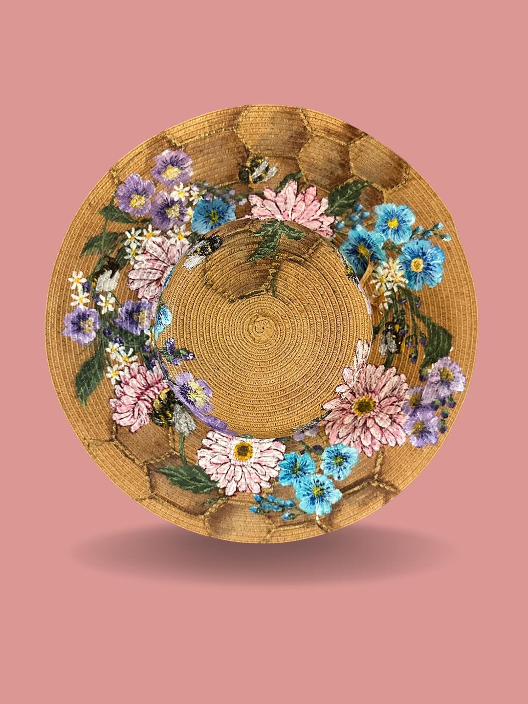 Hand-painted Straw Hat - Bees, Flowers, and Honeycomb – Unique, Spring ...