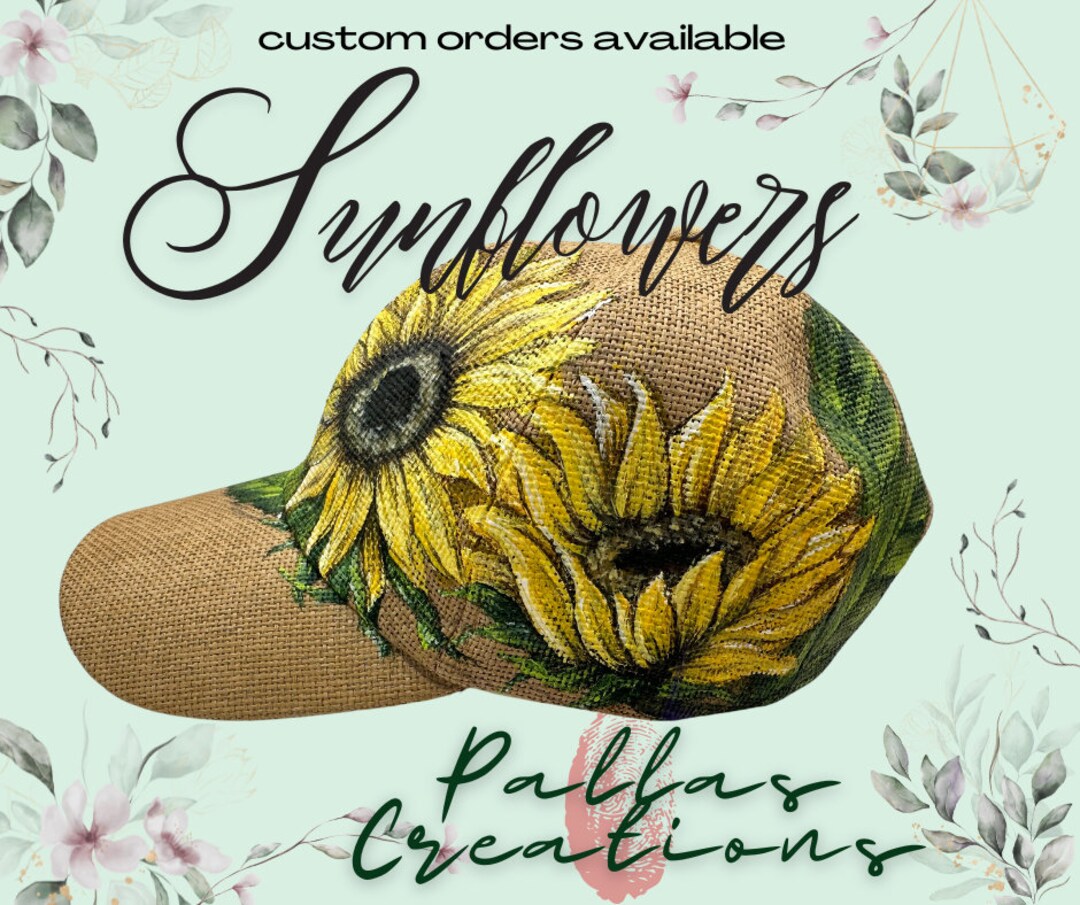 Sunflowers Straw Baseball Cap Hand Painted. Great for Mother's Day, the ...