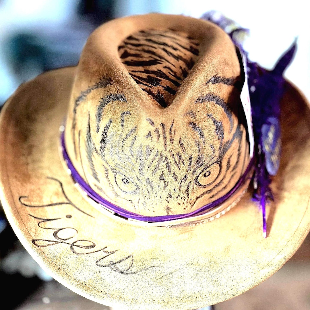 Tiger Eyes LSU Cowboy Hat – Hand-burned Western Hat | Geaux Tigers Game ...