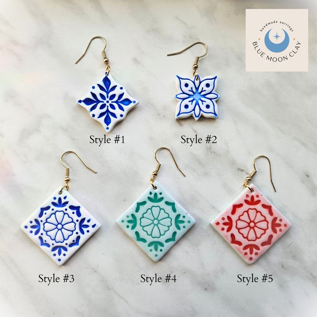 Tile Earrings | Mediterranean Style | Polymer Clay Earrings | Handmade ...