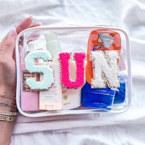 Sun Swim Bag Beach Bikini SPF Clear Pouch Bag | Clear Letter Patch Hair ...