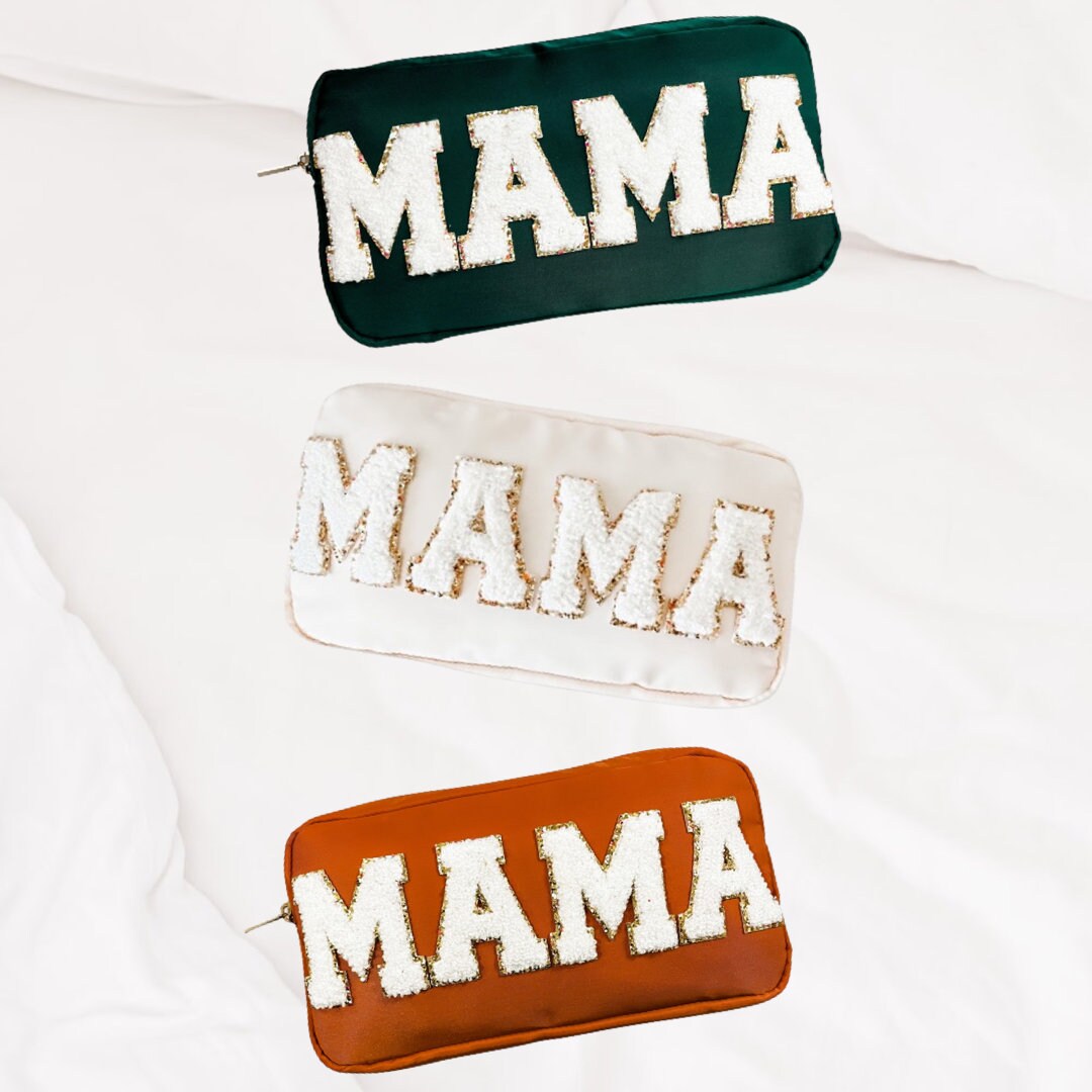 Mama Bag Chenille Varsity Letter Waterproof Nylon Cosmetic Pouch ...
