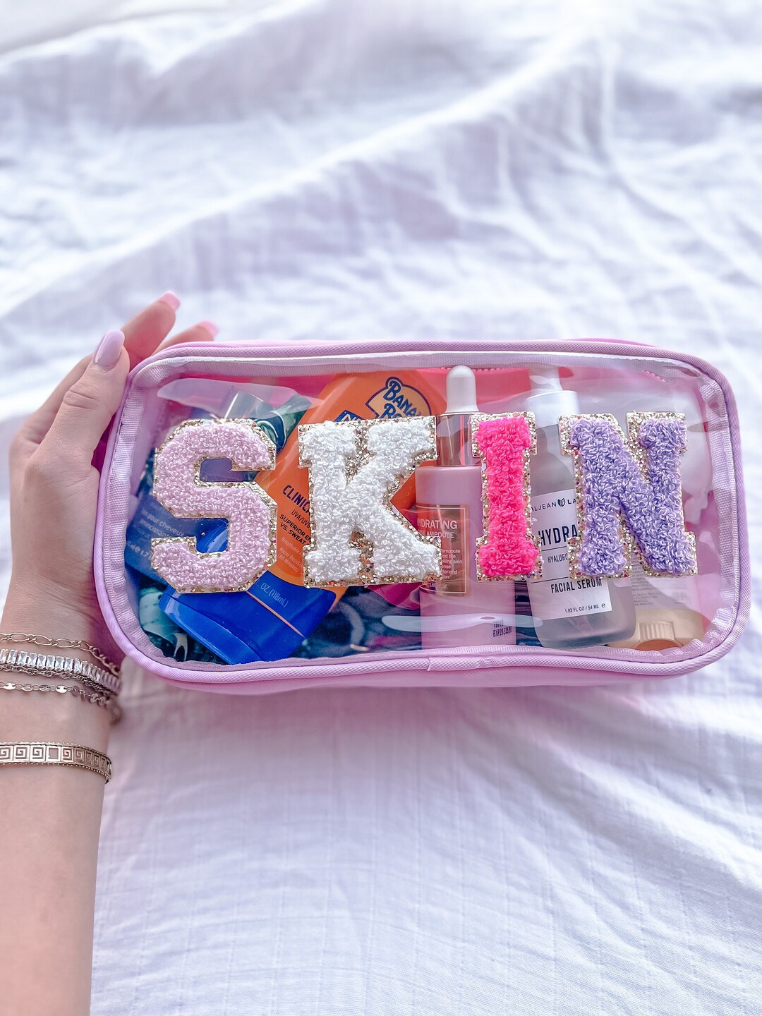 Beach Sun Swim Bag Bikini SPF Clear Pouch Bag | Clear Letter Patch Hair ...