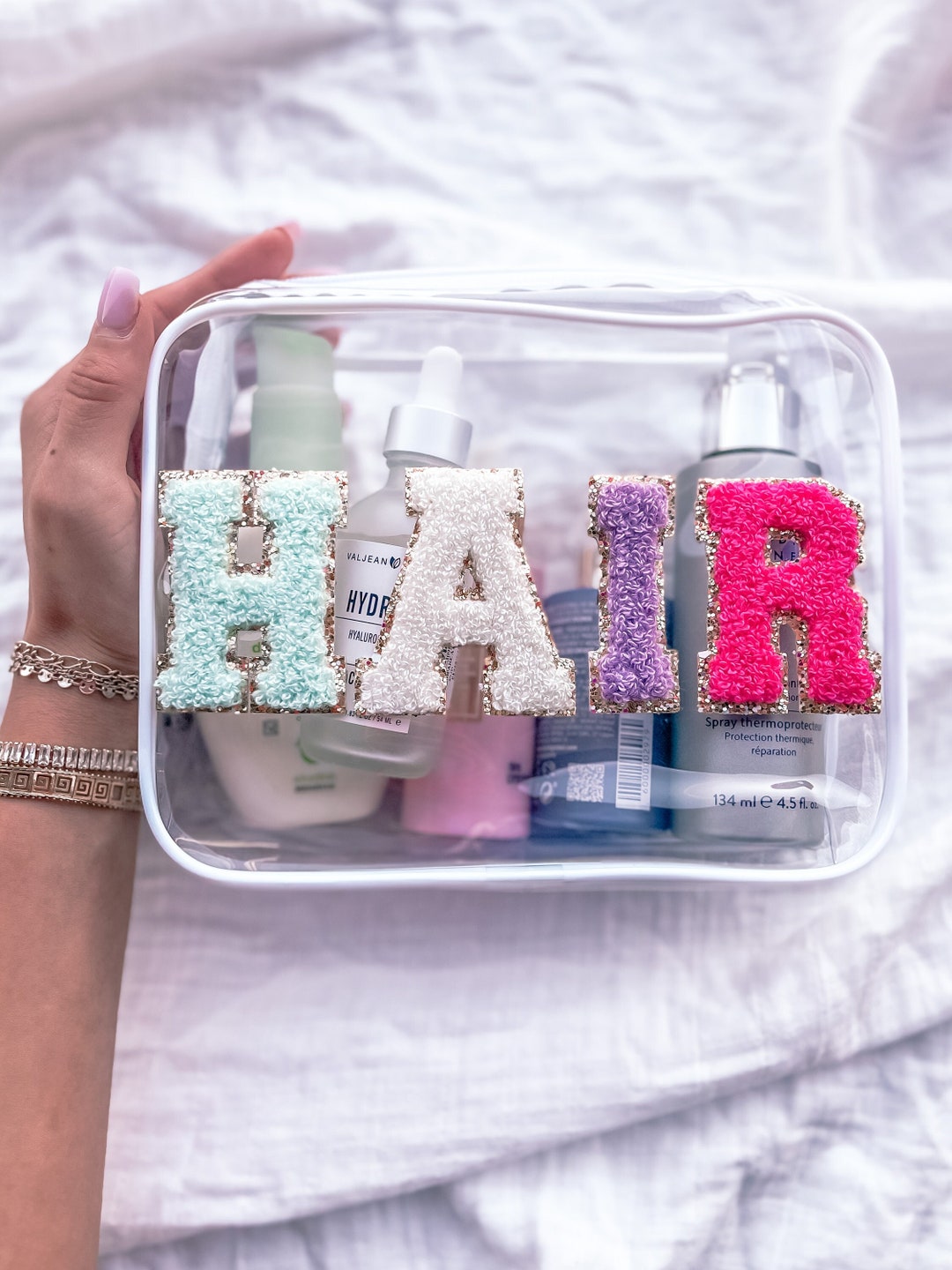 Clear Letter Patch Hair Pouch Bag | Sun Swim Bag Beach Bikini SPF Clear ...