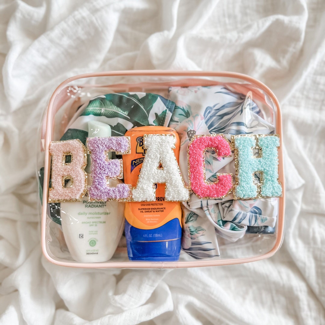Beach Sun Swim Bag Bikini SPF Clear Pouch Bag | Clear Letter Patch Hair ...