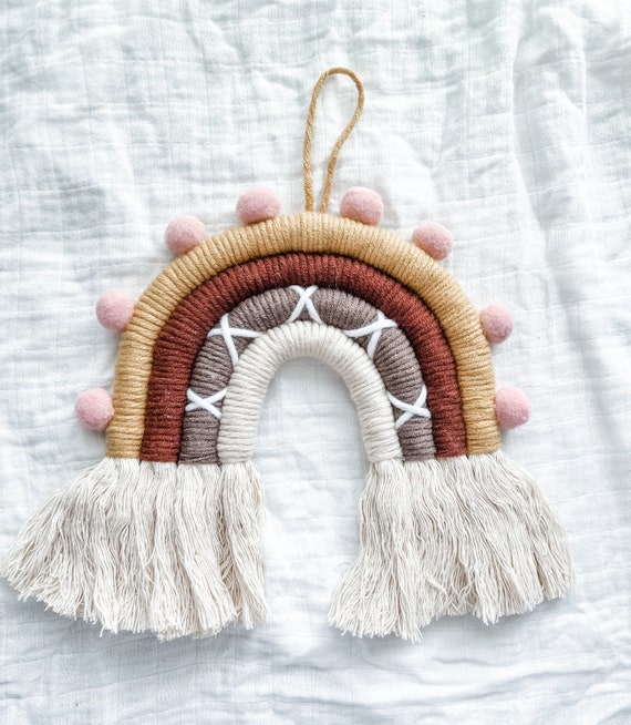 Boho Rainbow Pom Pom Macrame Rainbow Wall Hanging Decor With - Etsy