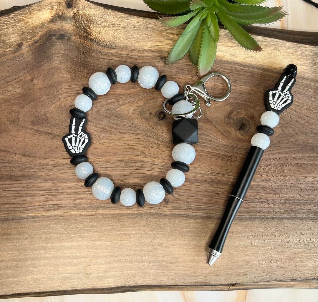 Silicone Bead Skeleton Finger Keychain Wristlet Fidget Keychain ...
