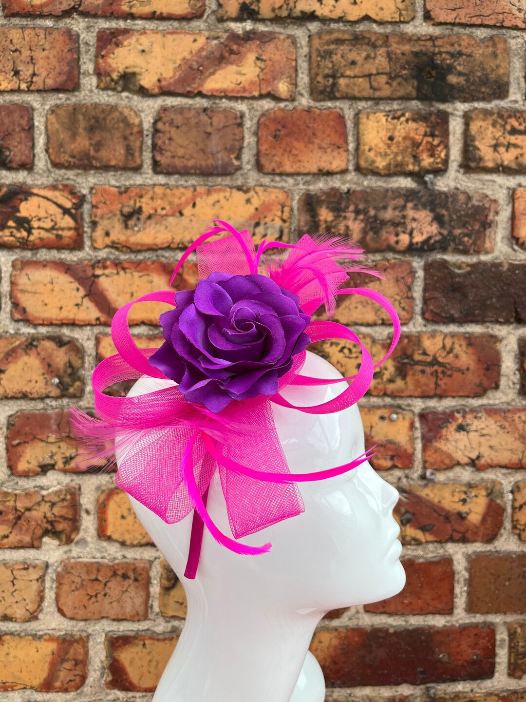 Cerise Pink and Purple Rose Flower Fascinator Clip and Headband With ...