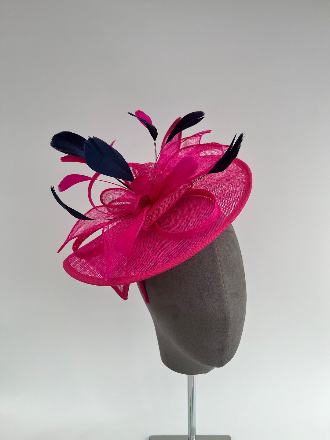 Bright Cerise Pink Looped Fascinator Hatinator Headband With Added Navy ...