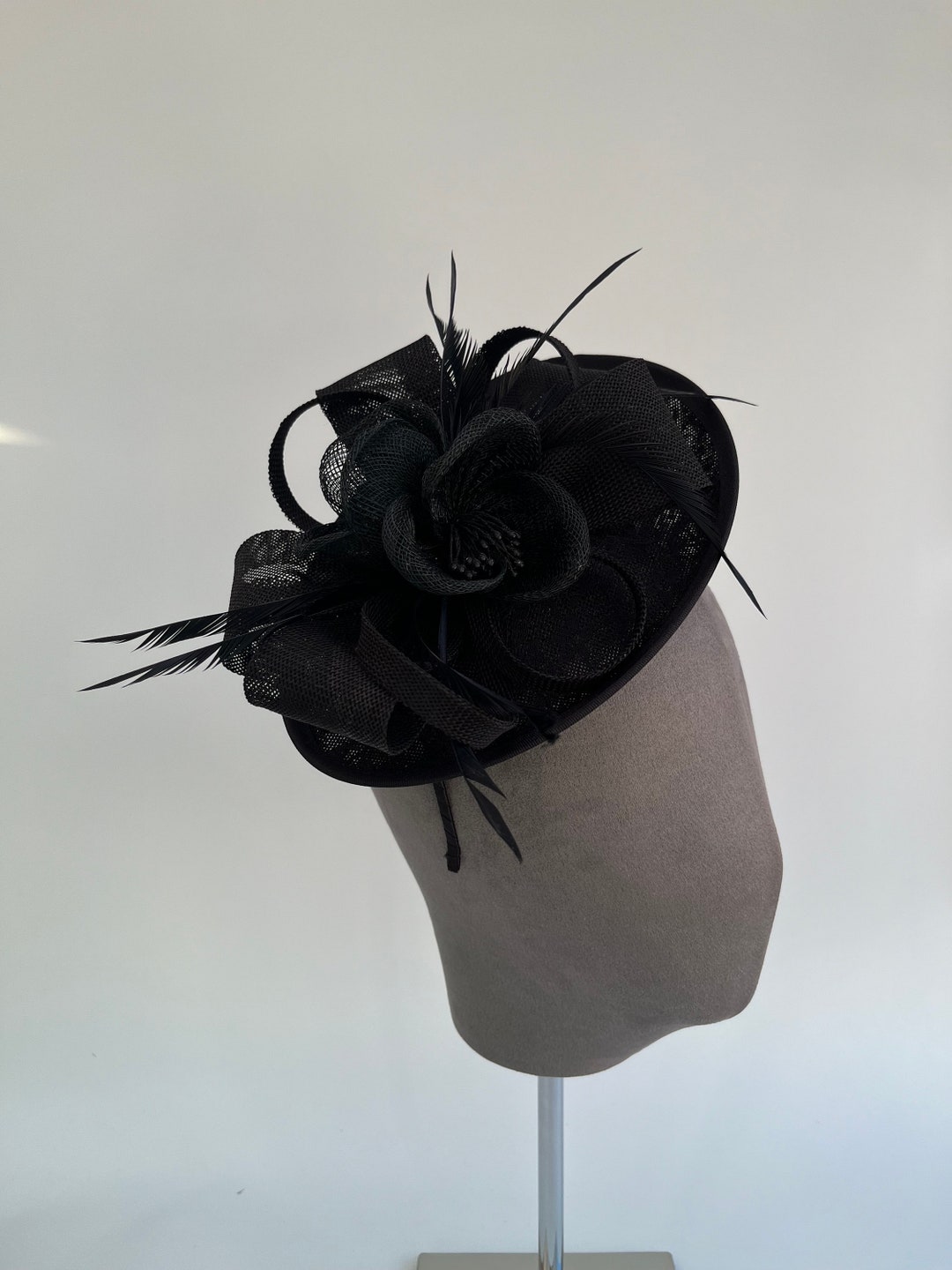 Black Lace Disc Fascinator With a Beaded Flower Centrepiece and ...