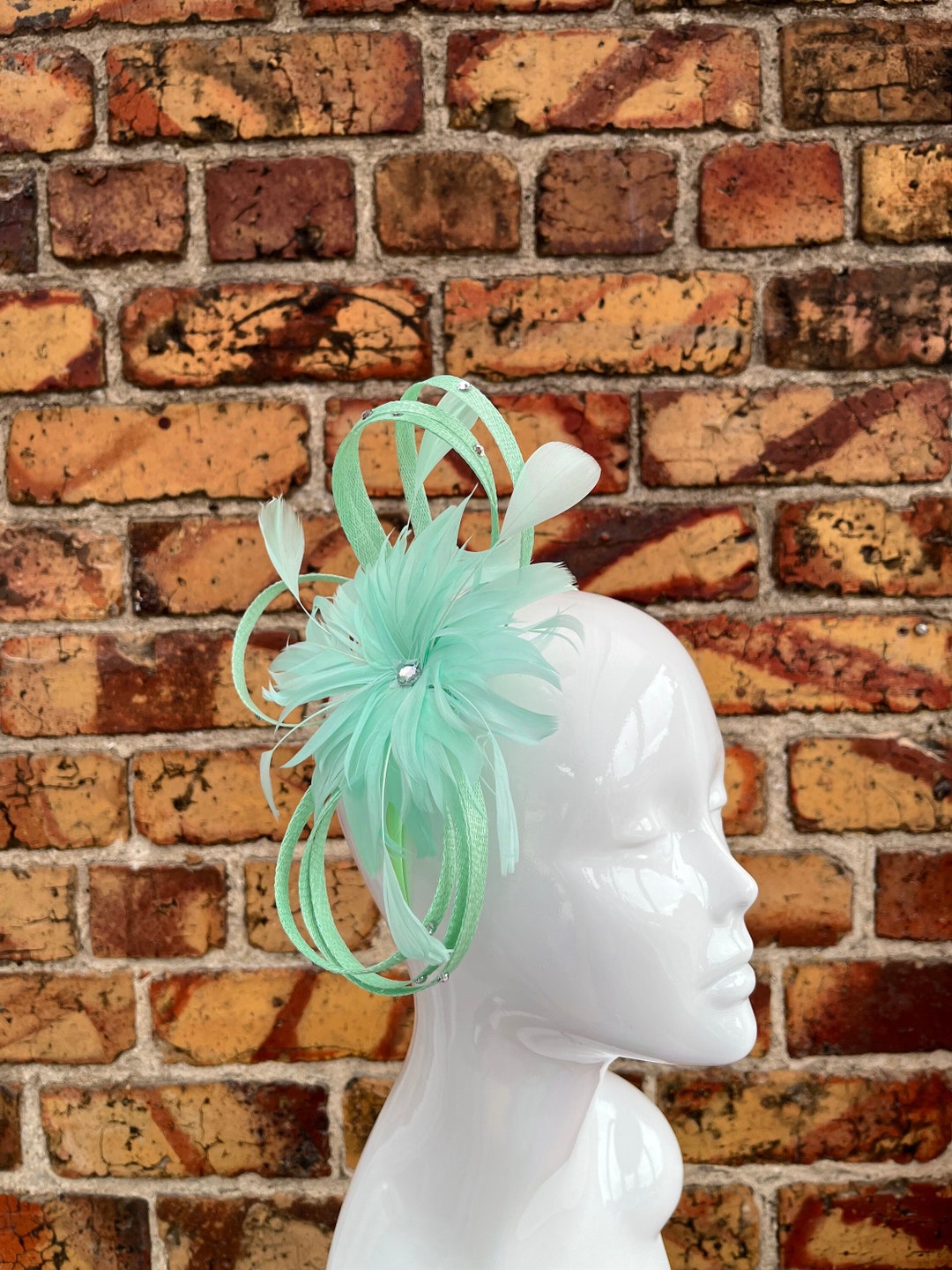 New Mint Green Large Flower Fascinator With Studded Swirls and Diamanté ...