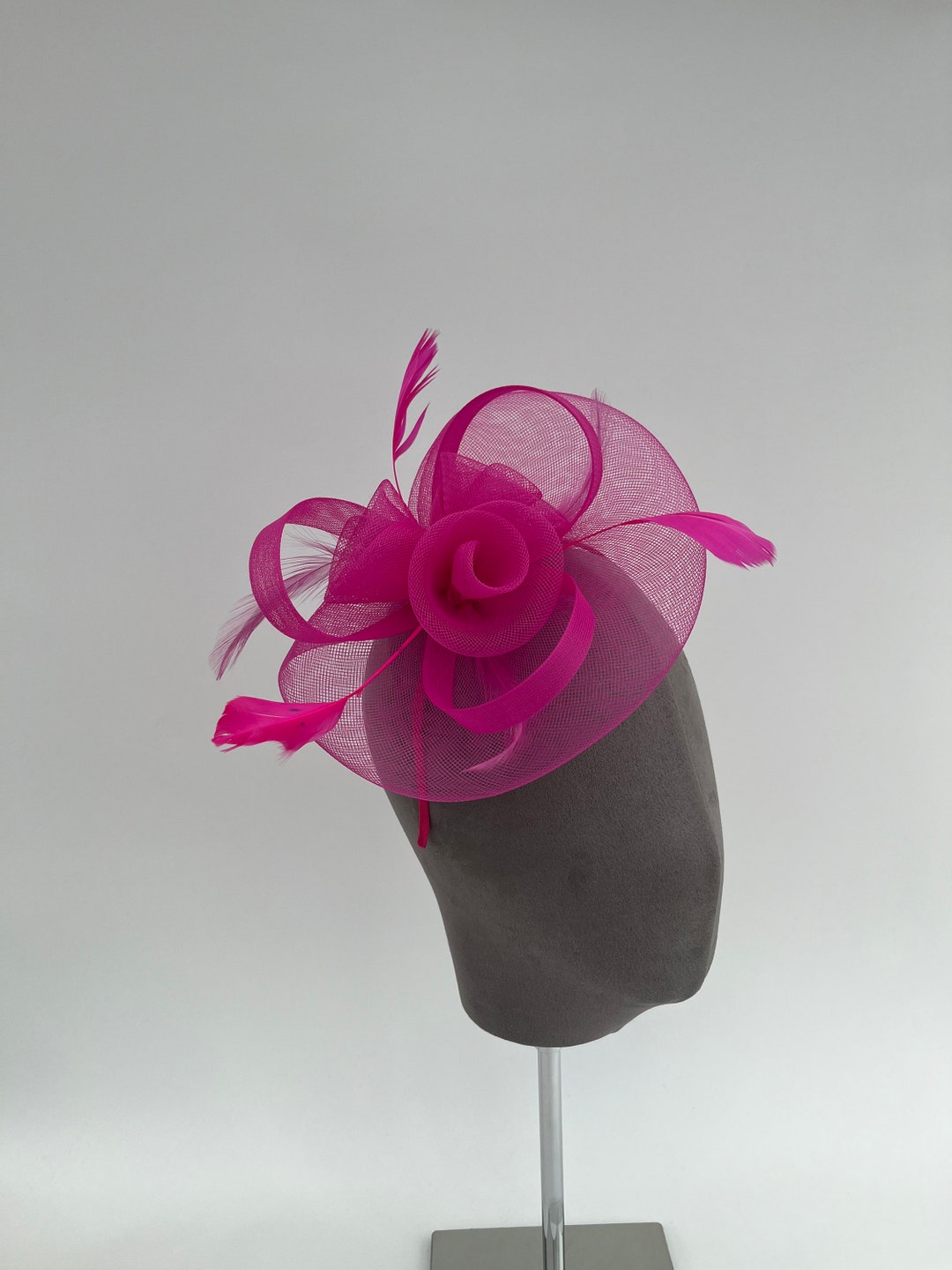 Cerise Pink Triple Flower Round Base Fascinator Headband and Clip With ...