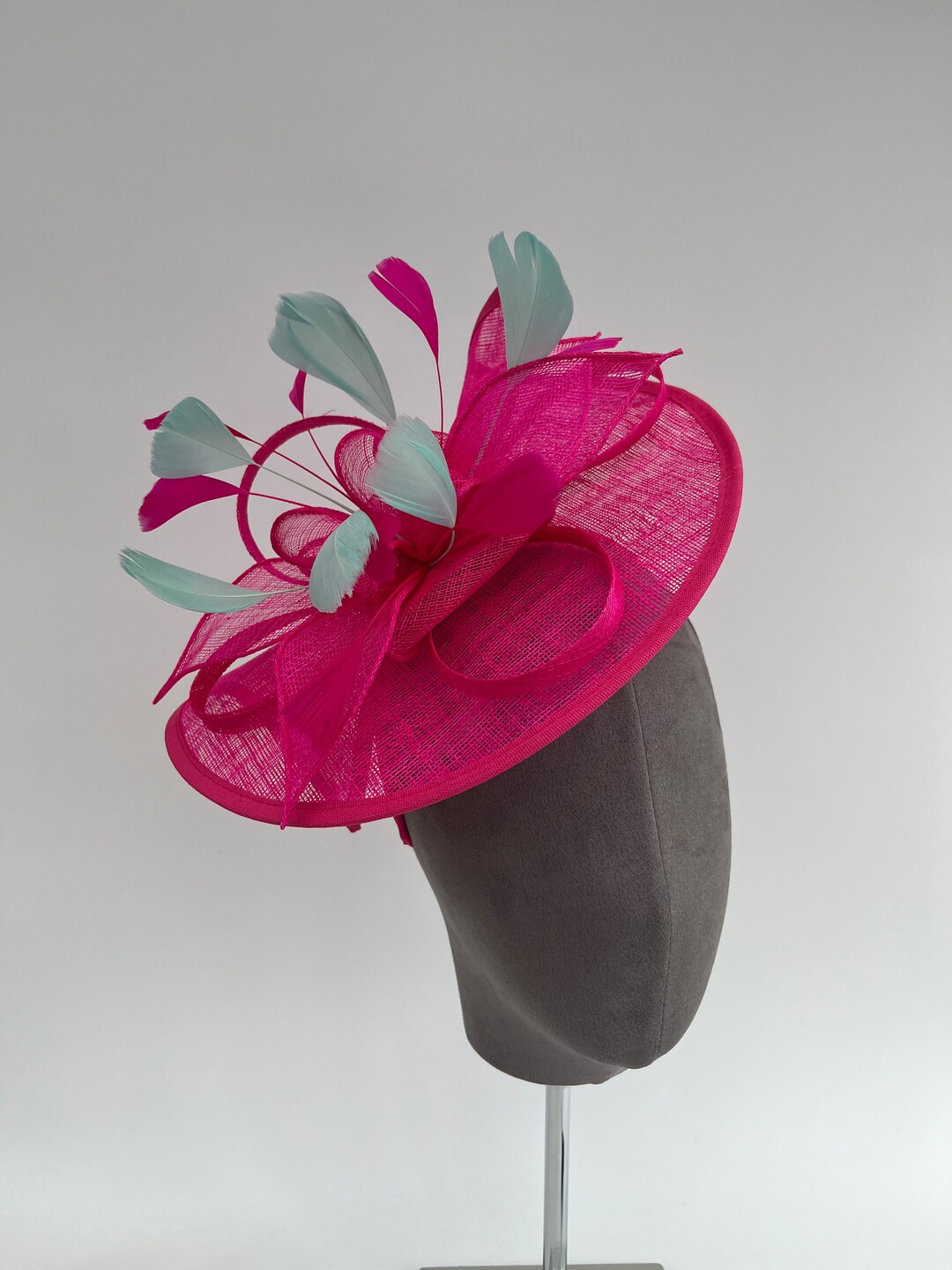 Bright Cerise Pink Looped Fascinator Hatinator Headband With Added Mint ...